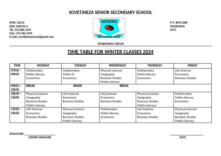 Draft Time Table For Winter Classes - 124305 | PDF