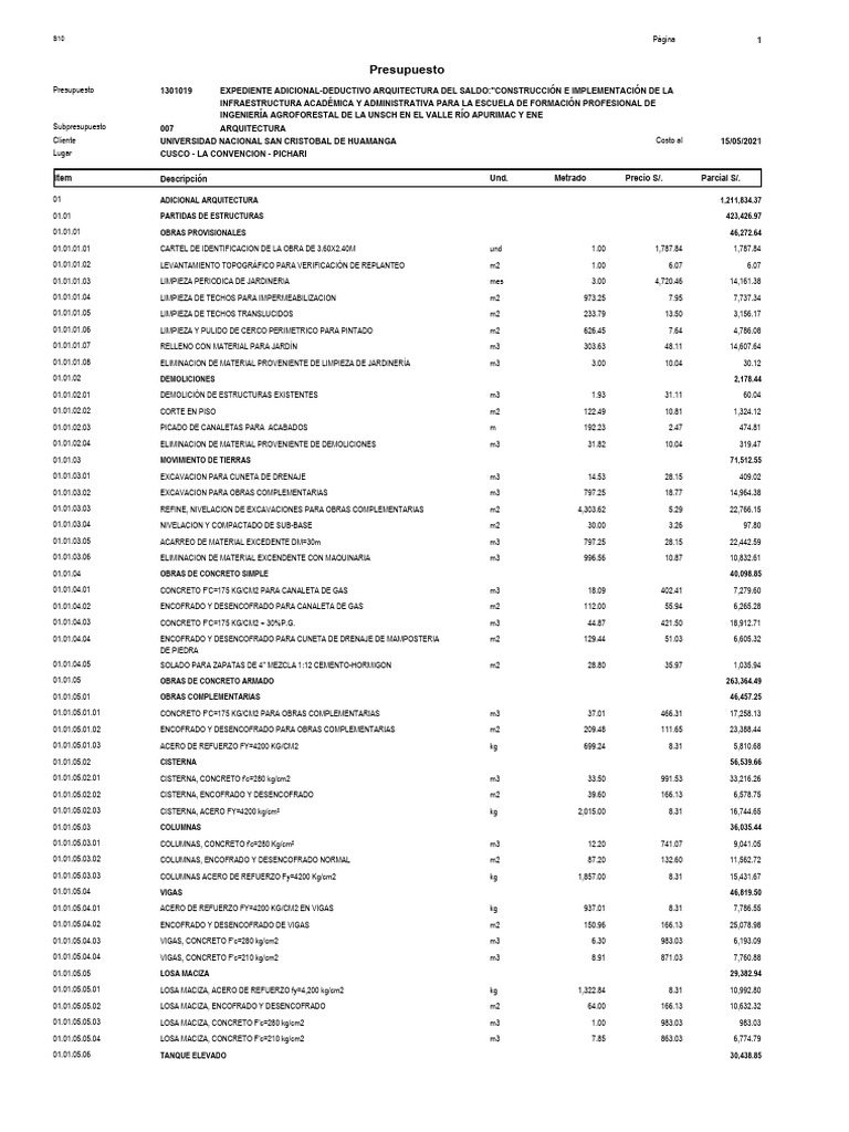 Presupuesto Adicional de Obra | PDF | Materiales de construcción | Ingeniería de Edificación