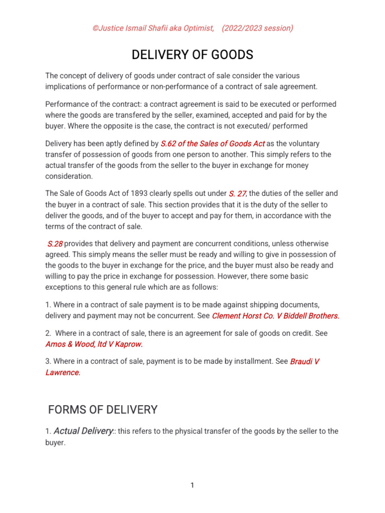 Concept of Delivery | PDF