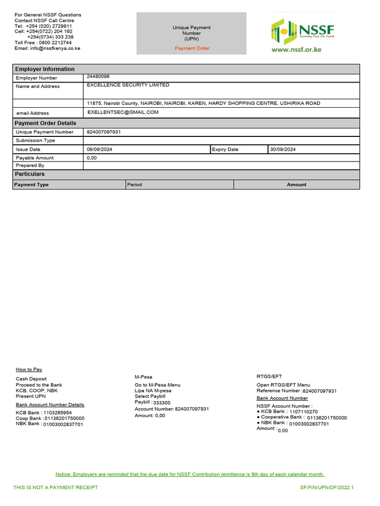 Excellence Security - NSSF - Return Slip | PDF | Service Industries ...