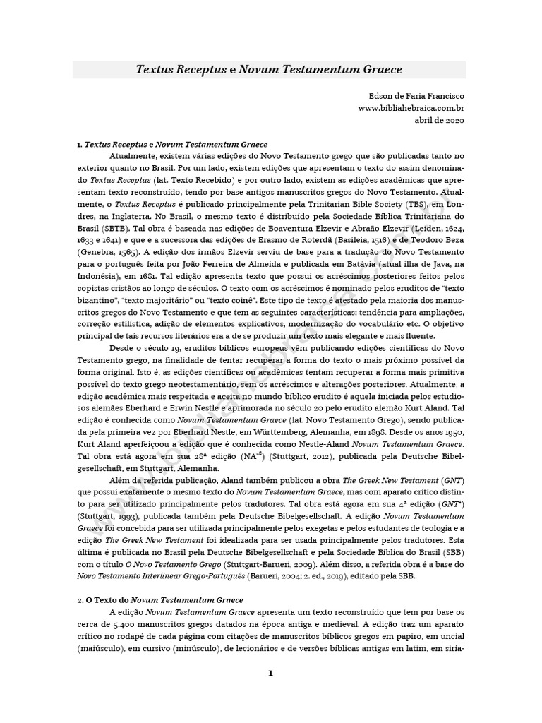 Textus Receptus e Novum Testamentum Graece | PDF
