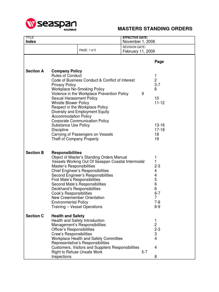 Masters Standing Orders: Index | Download Free PDF | Ships ...