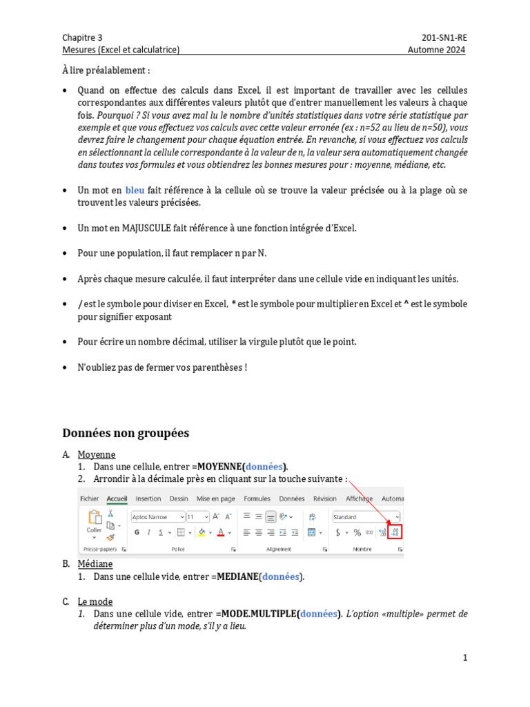 Chapitre 3 - Instructions Excel | PDF