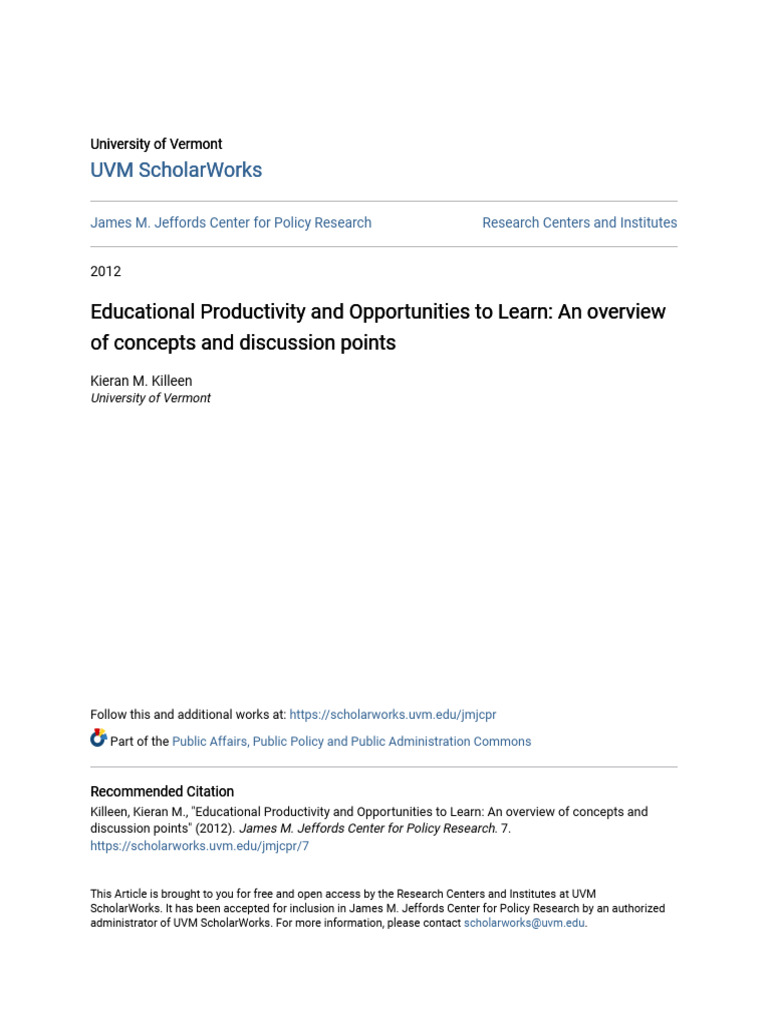Educational Productivity and Opportunities To Learn - An Overview | PDF