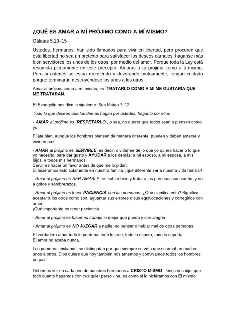 Qué Es Amar A Mí Prójimo Como A Mí Mismo | PDF