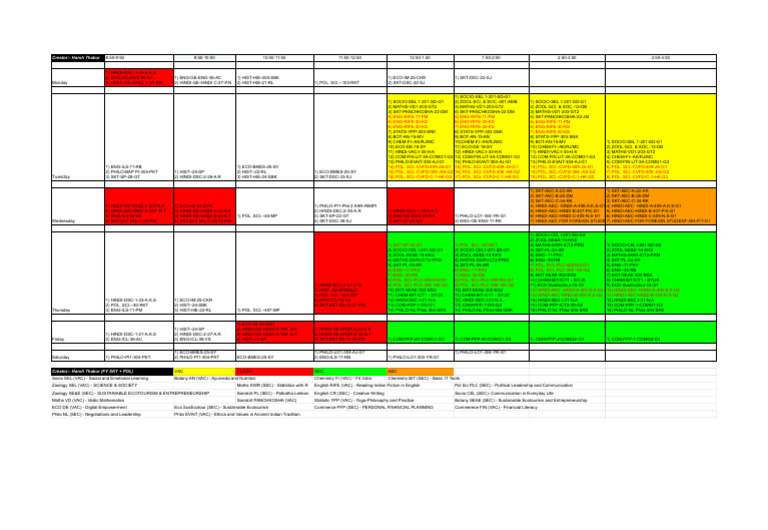 Master Timetable BAP 27 - 28 - Sheet1 | PDF