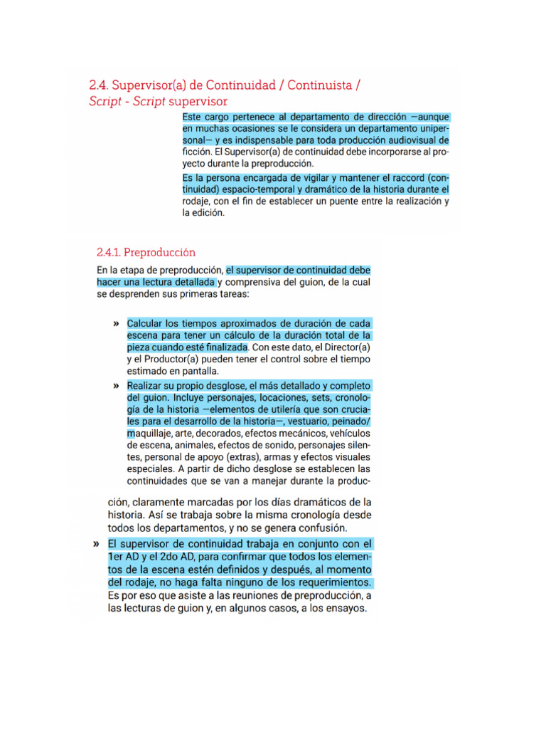 Continuista Departamento de Dirección | PDF