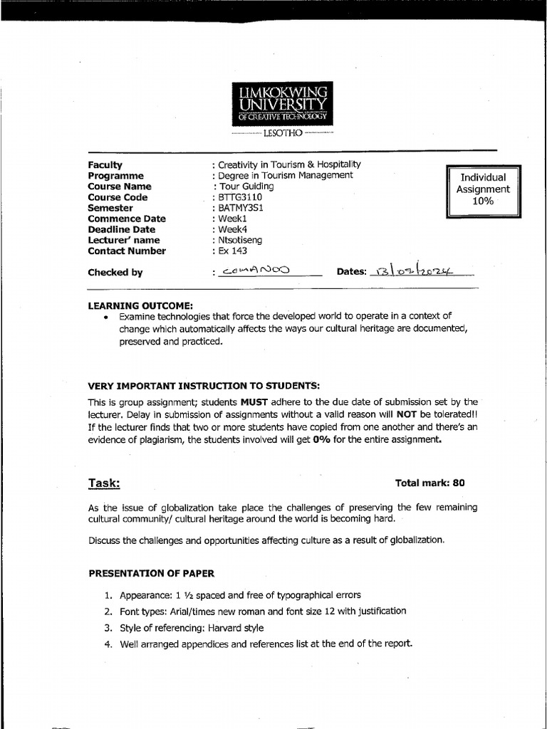 Tour Guiding Individual Assignment 2024 Ntso | PDF