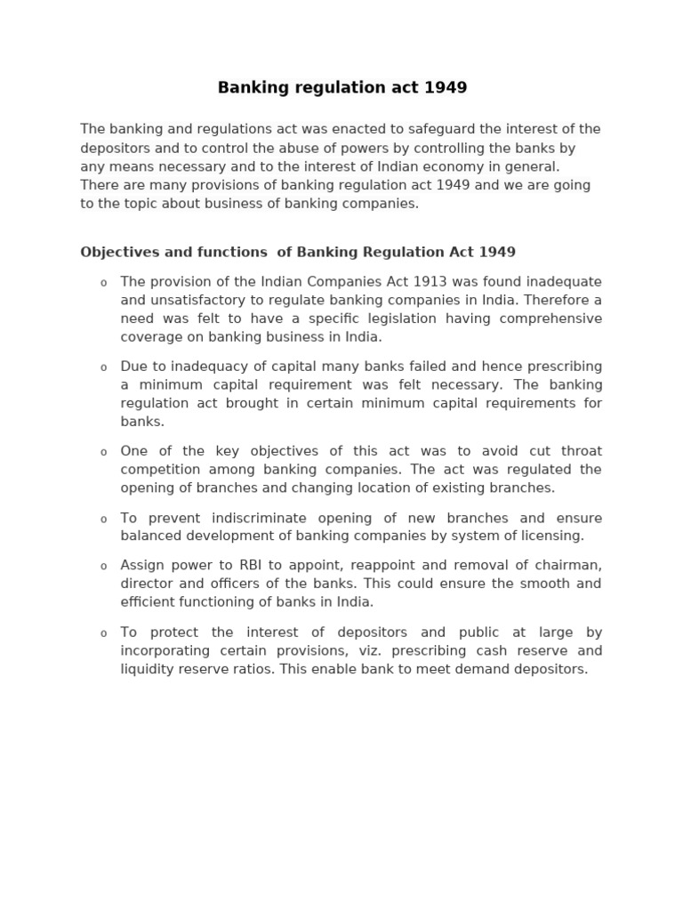 Banking Regulation Act 1949 Overview | PDF | Reserve Bank Of India ...