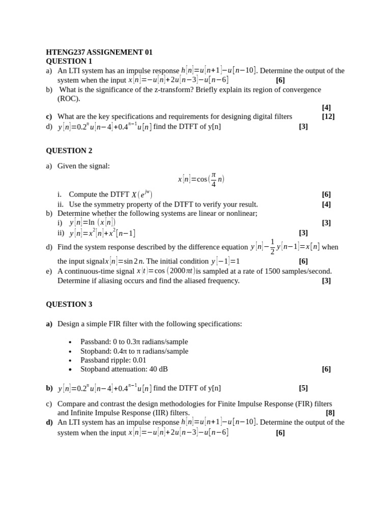 Digital Signal Processing Tutorial Questions | PDF Digital Signal Processing Tutorial Questions | PDF