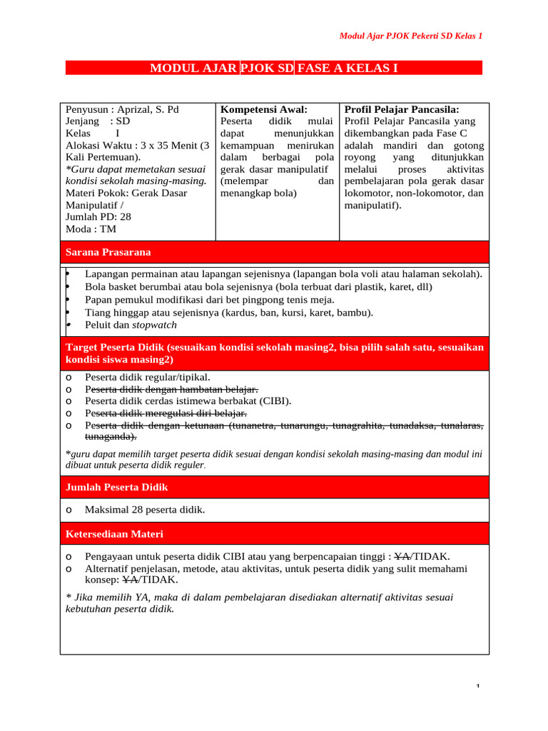 modul ajar aprizal kelas 1 df | PDF