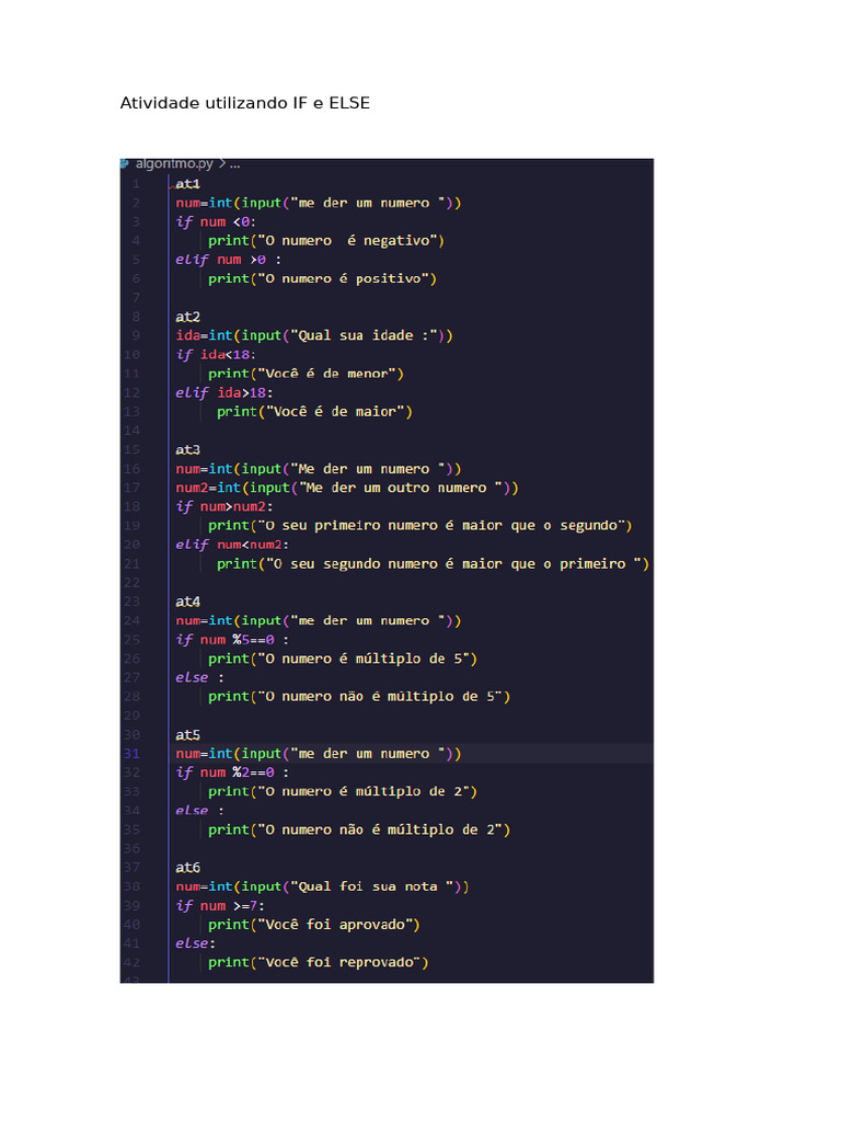 Atividade Utilizando If e ELSE | PDF