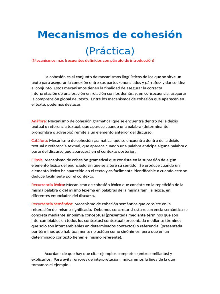 Mecanismos de cohesión.práctica docx | PDF
