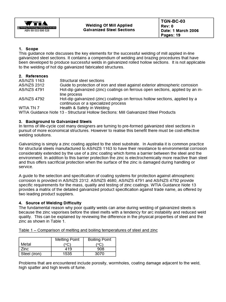 TGN-BC-03 Welding of Mill Applied Galv Steel Sections | PDF