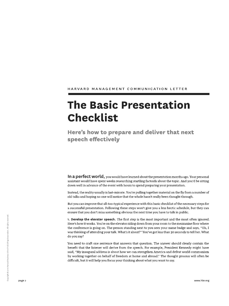 Checklist For Public Speaking and Presentation | PDF