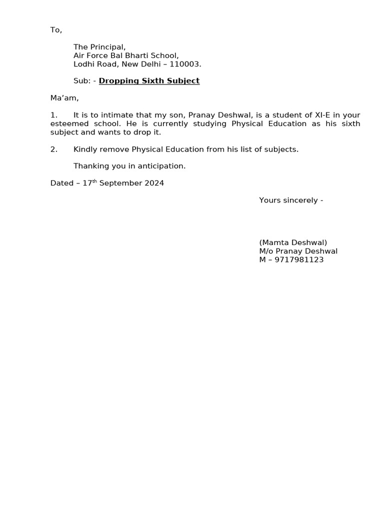 Application - Change of Subject | PDF