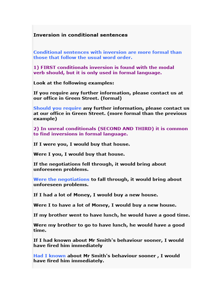Inversion in Conditional Sentences | PDF