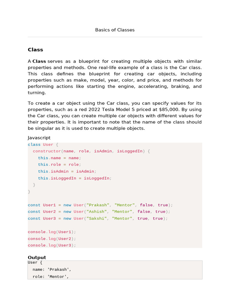 68. Basics of Classes | PDF