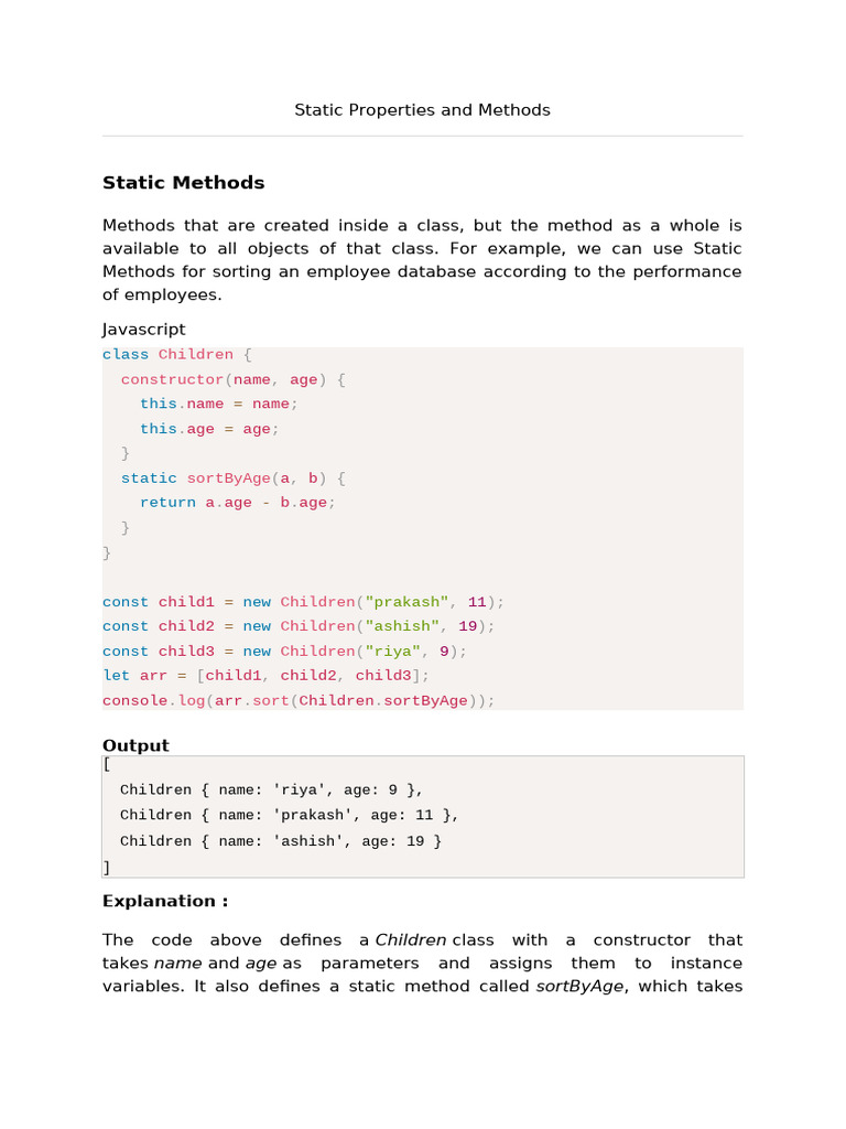 Static Properties and Methods | PDF