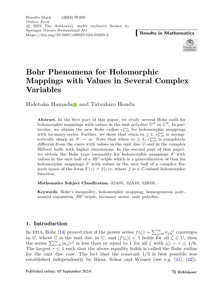 Bohr Phenomena For Holomorphic Mappings With Values in Several Complex Variables | PDF