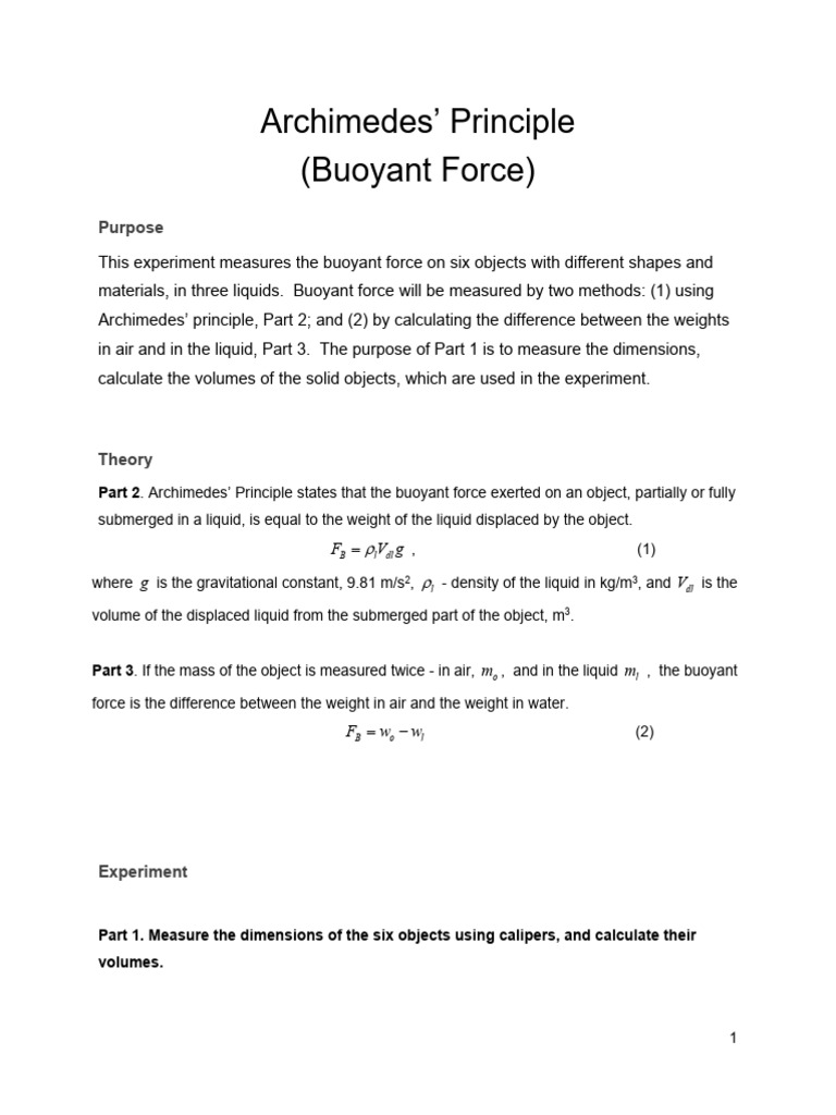 Archimedes Principle | PDF