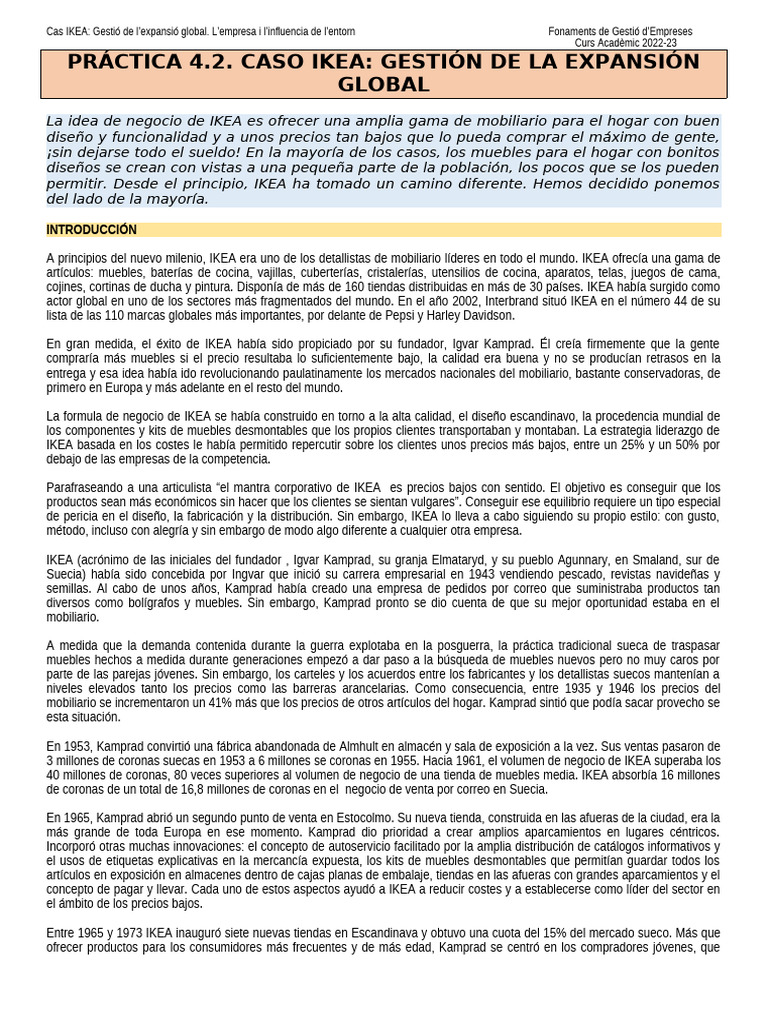 Práctica T4 2 Caso IKEA | PDF