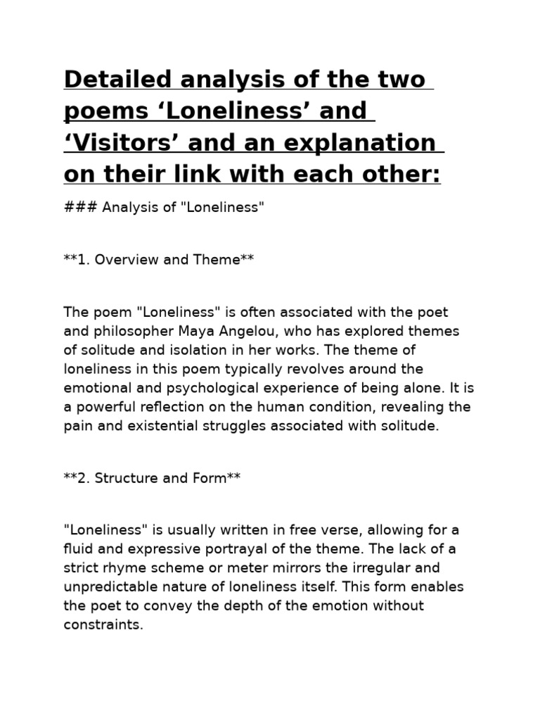 Detailed Analysis of The Two Poems Loneliness and Visitors | PDF