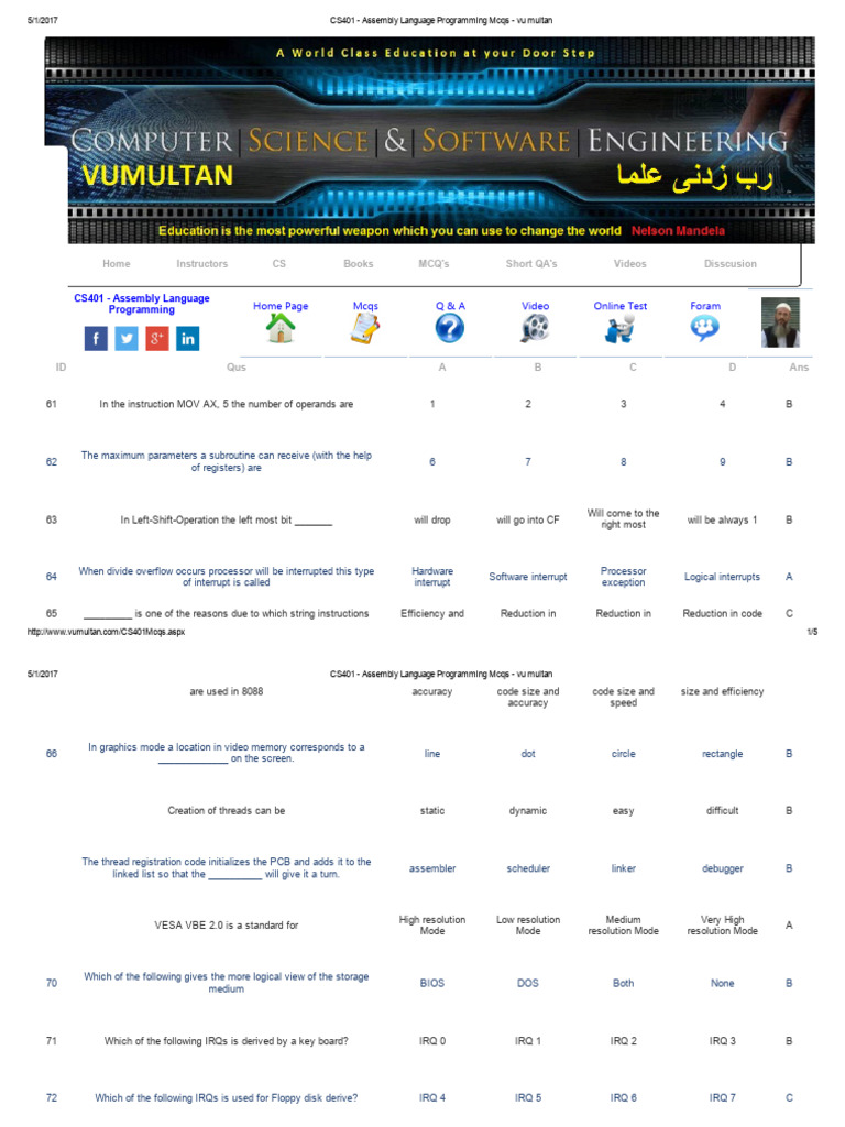 CS401 - Assembly Language Programming Mcqs 3 - Vu Multan | PDF
