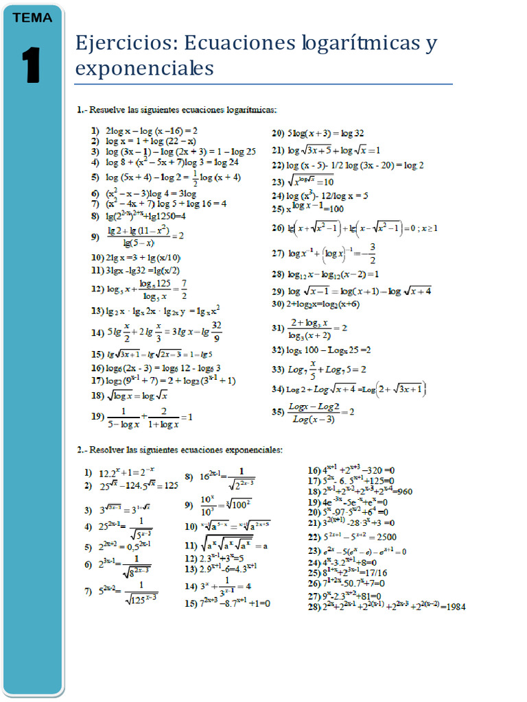 Ejercicios Ecuaciones Logarítmicas y Exponenciales-1 | PDF | Métodos y materiales de enseñanza