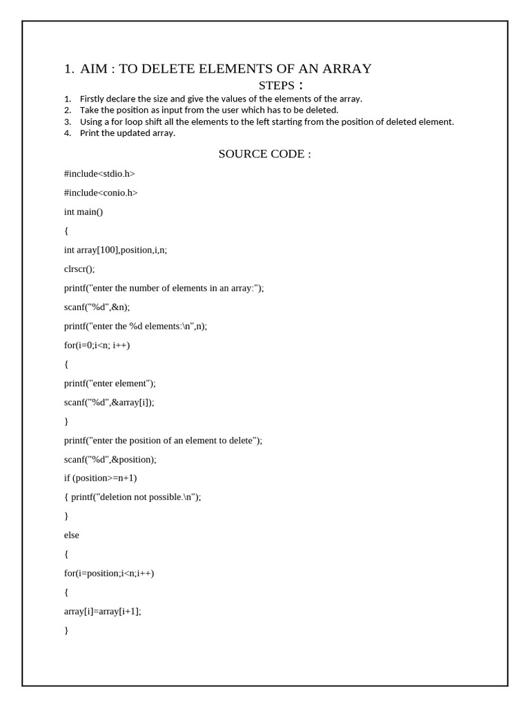 Aim: To Delete Elements of An Array: Steps | PDF