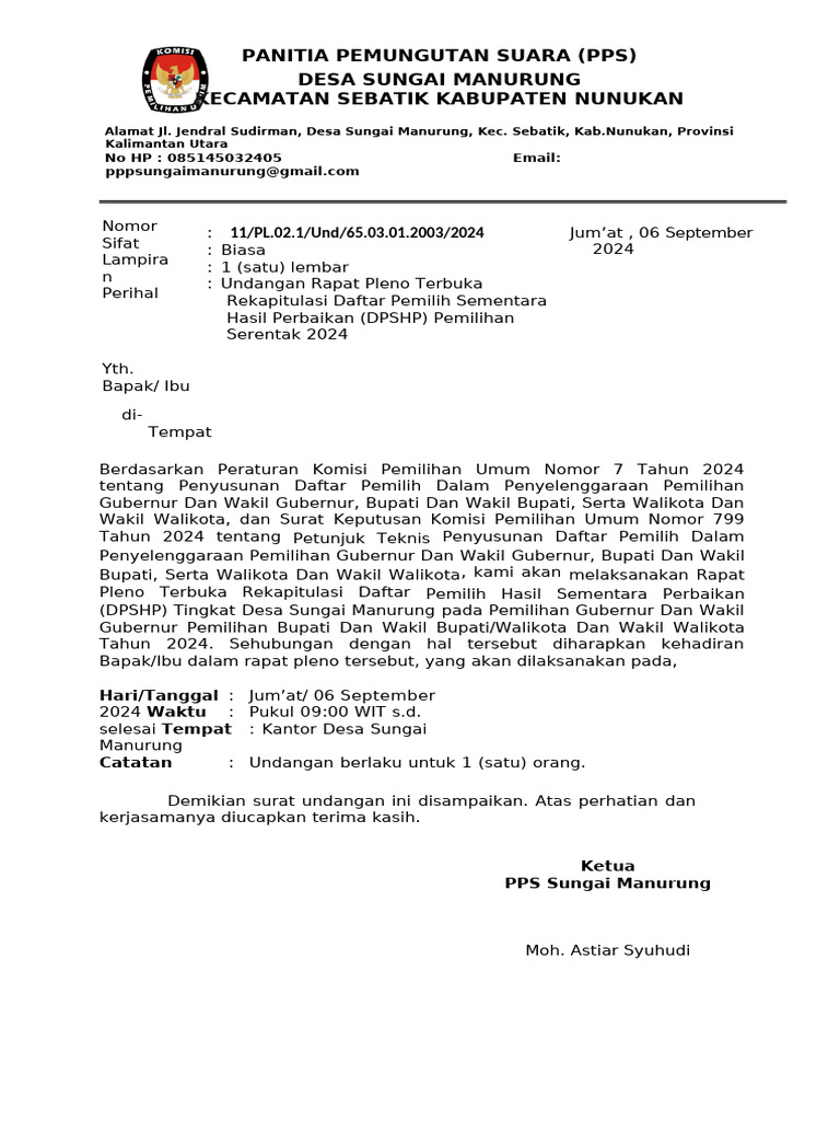 03 Draft Undangan DPHP PPS - PPK | PDF