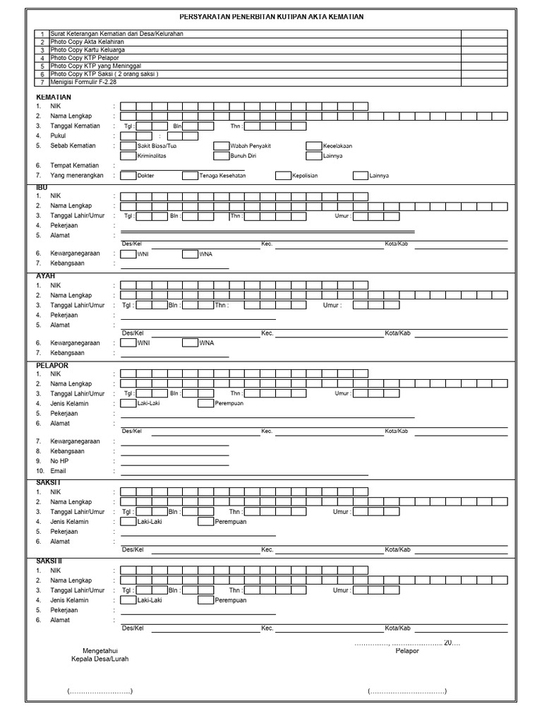 Form Persyaratan Kematian | PDF