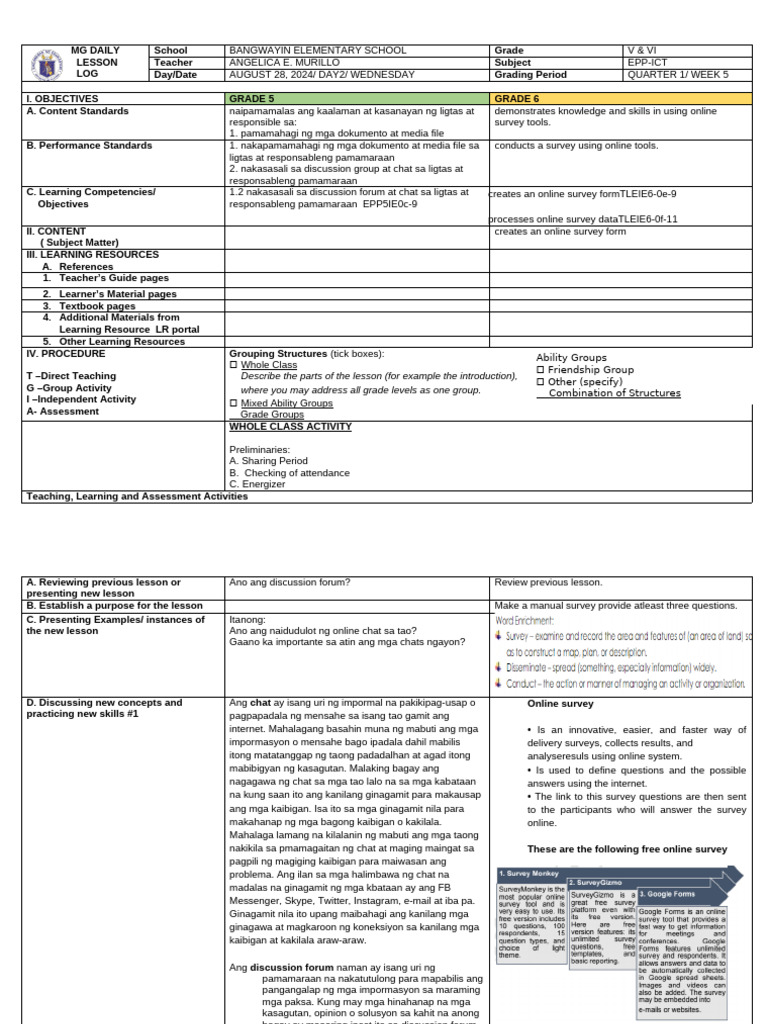 DLL Q1 W5 Day2 Epp Ict | PDF | Teachers | Internet Forum