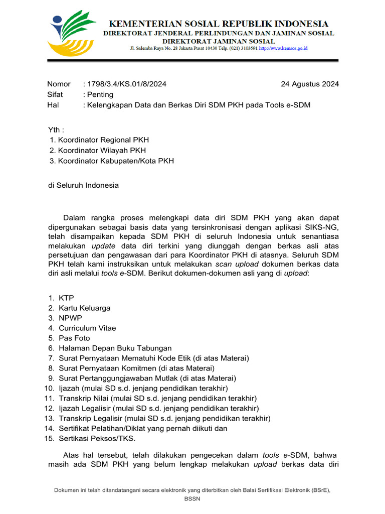 1798, KPD Koreg Korwil Korkab Korkot Selindo, Kelengkapan Data Dan ...
