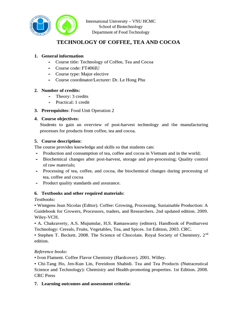 Coffee, Tea, Cocoa Tech Course | PDF | Engineering | Art