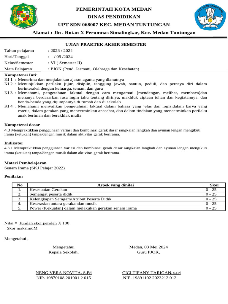 Ujian Praktek PJOK Kelas 6 | PDF