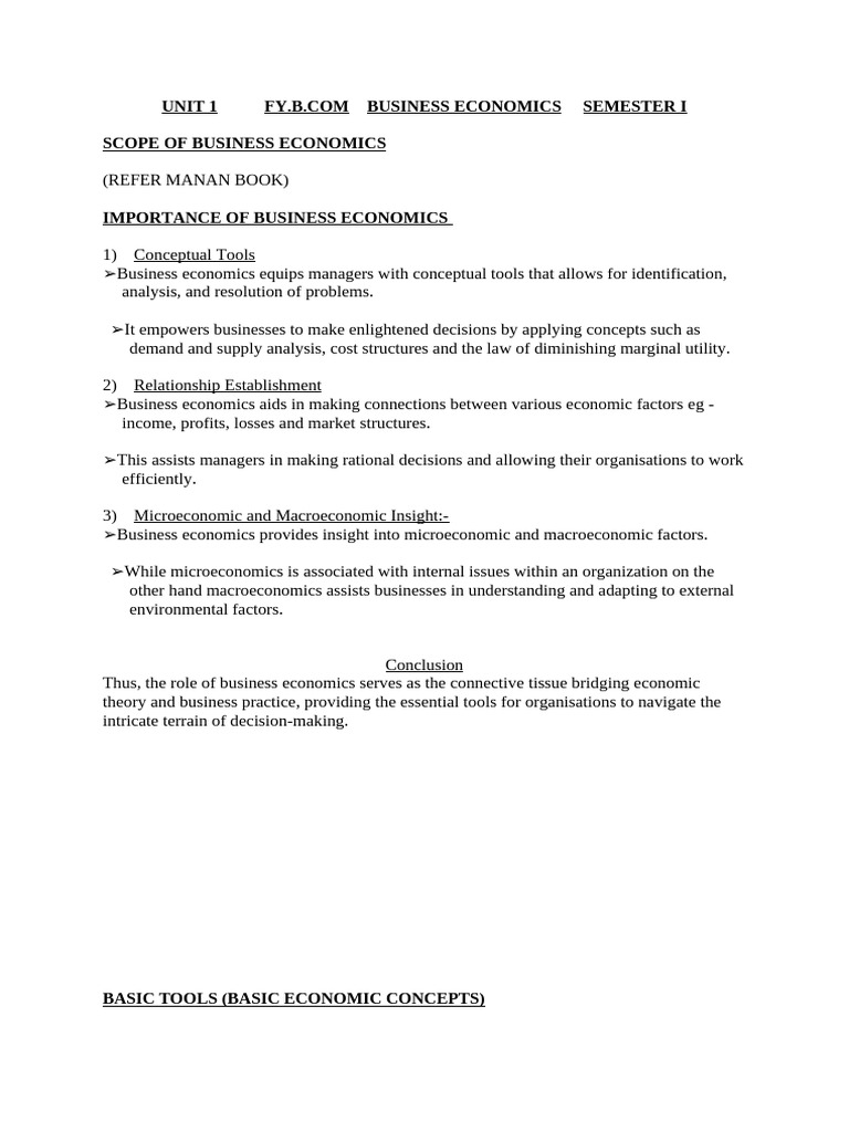 Unit 1 Business Economics Notes | PDF