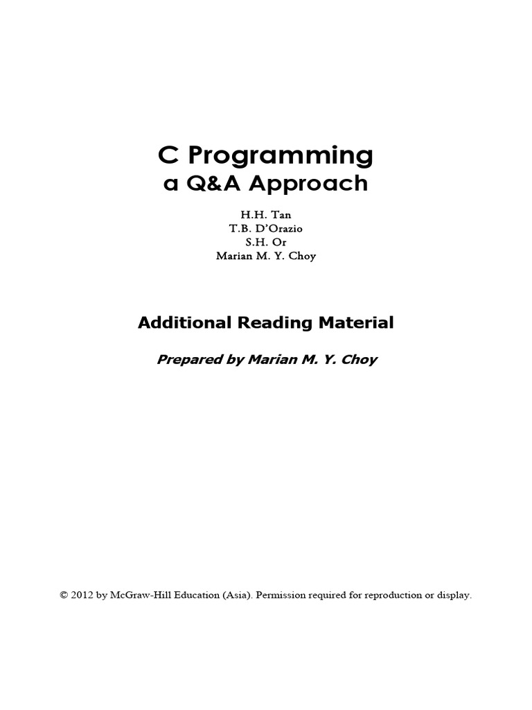 C Programming A Q and A Approach Additio | PDF