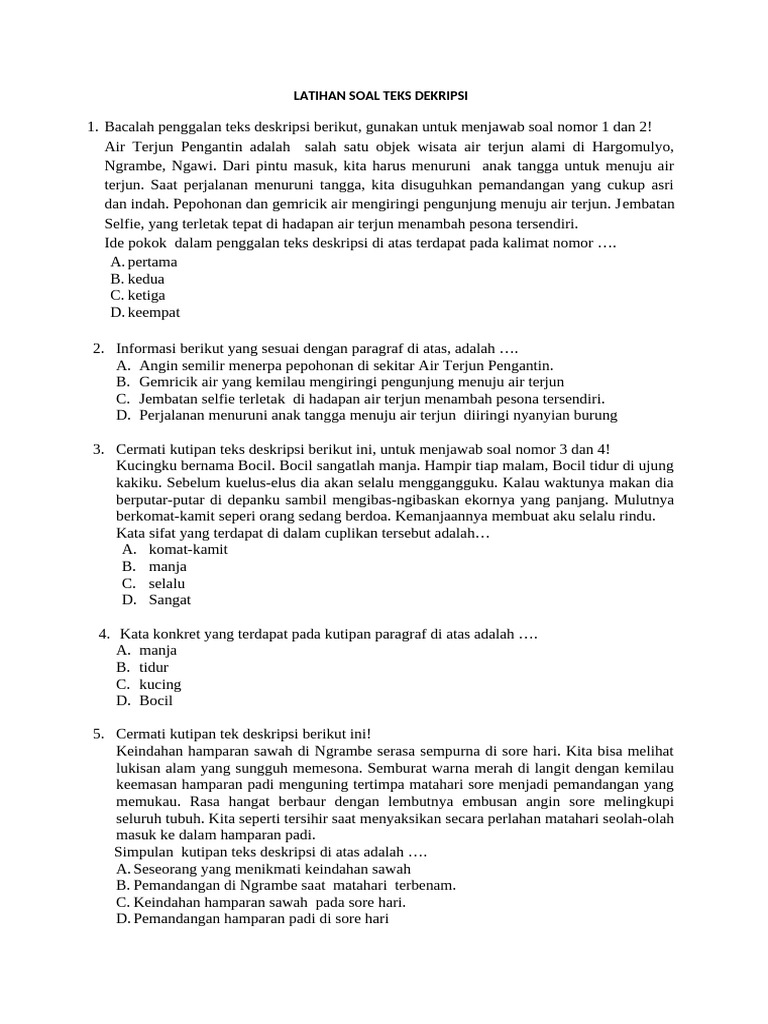 Latihan Soal Teks Dekripsi | PDF