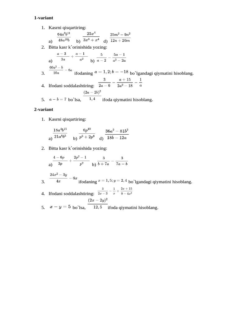8-Sinf Algebra 1 | PDF