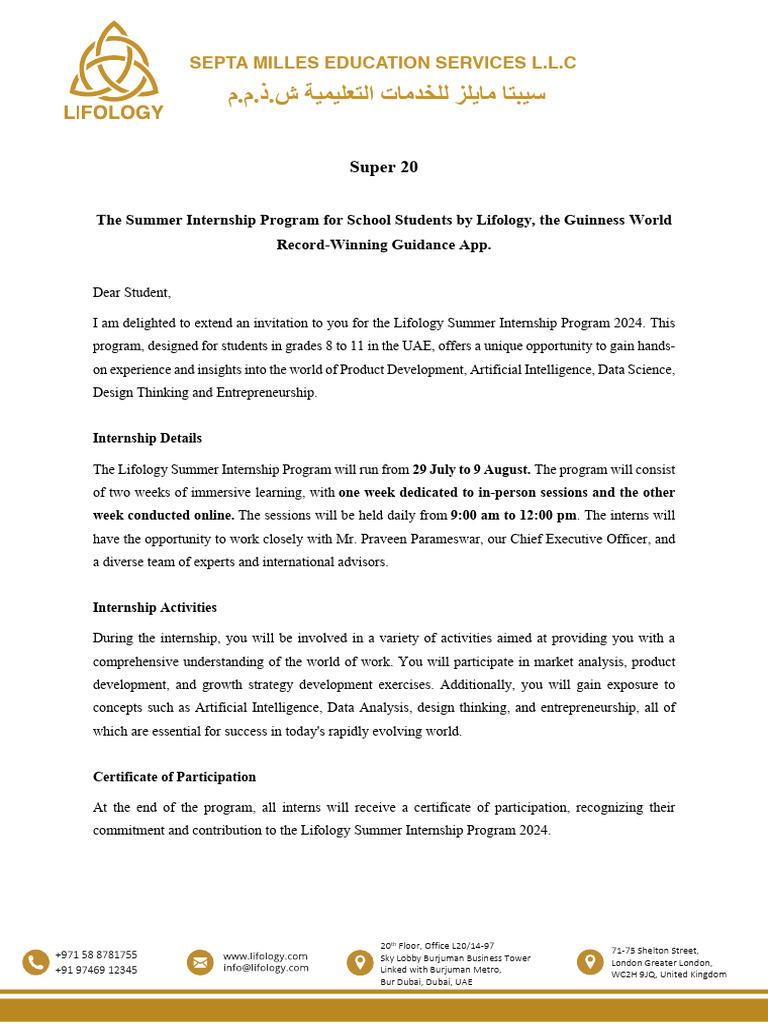 Super 20 Summer Internship - 240709 - 123530 | PDF