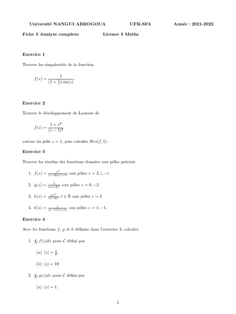 Fiche 3 Analyse Complexe | PDF