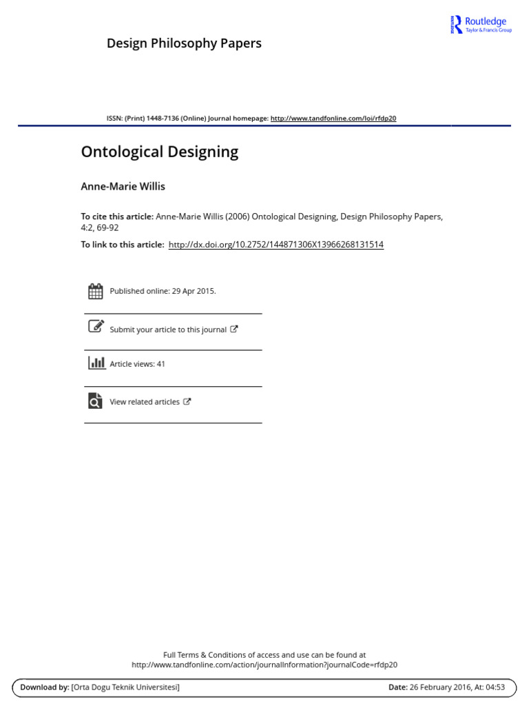 R67 Ontological Design Anne-Marie Willis | PDF
