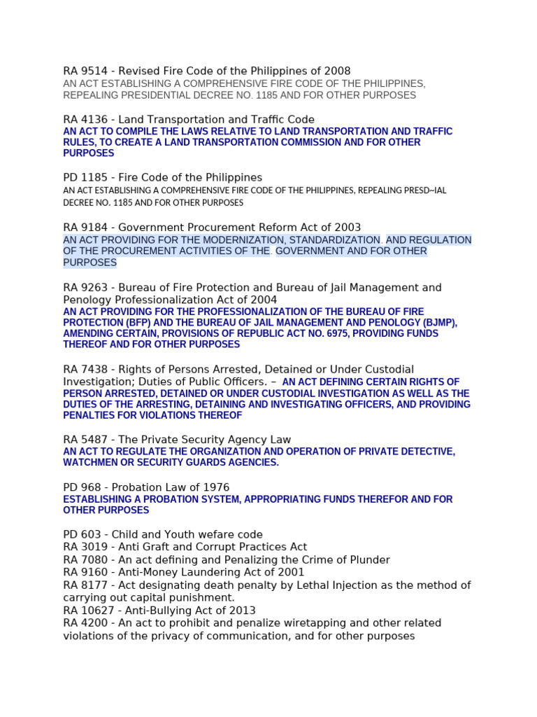 An Act Establishing A Comprehensive Fire Code of The Philippines, Repealing Presidential Decree ...