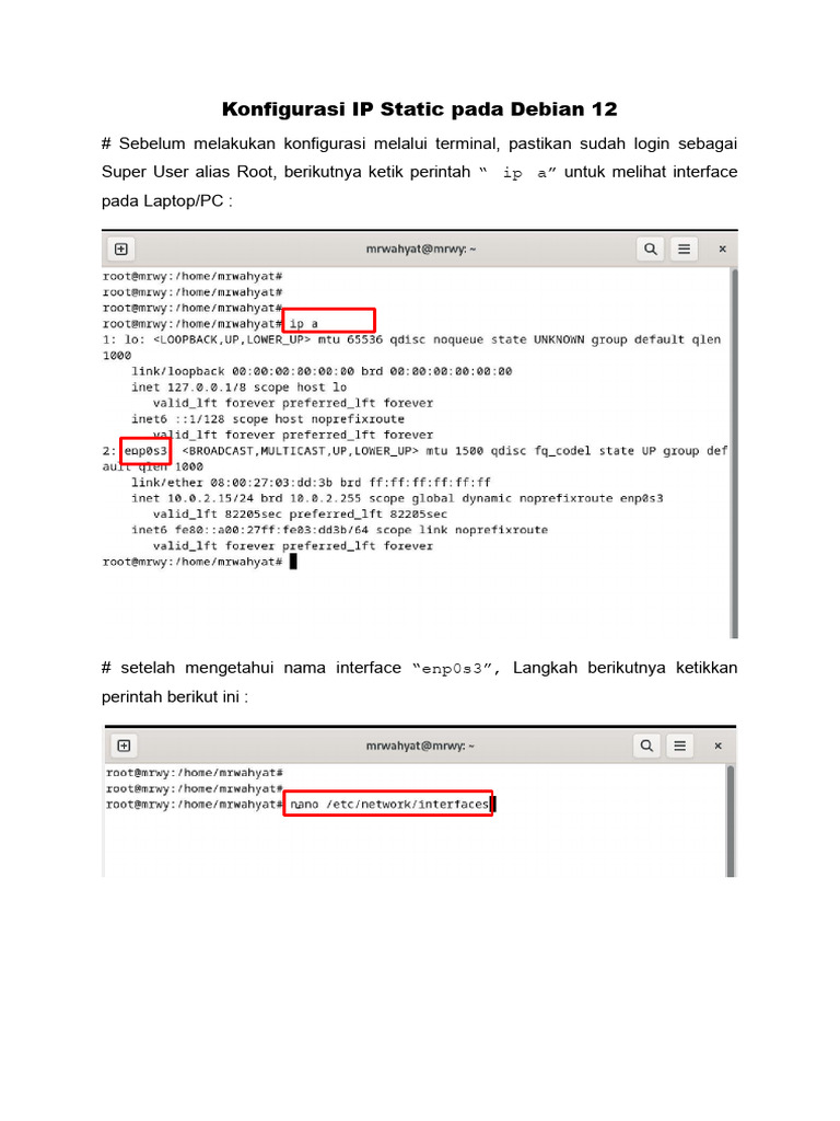 Konfigurasi IP Static Pada Debian 12 | PDF