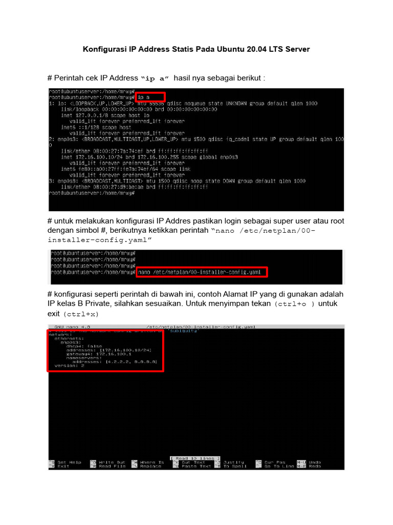 Konfigurasi IP Address Statis Pada Ubuntu 20.04 Server | PDF