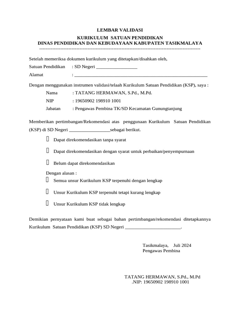 Lembar Validasi KSP | PDF