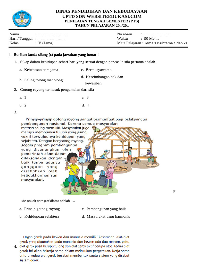 Soal Pts Kelas 5 Tema 1 Sub 1&2 | PDF
