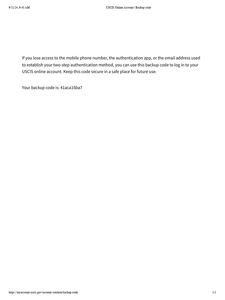 USCIS Online Account - Backup Code | PDF