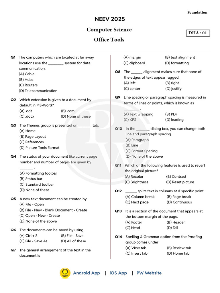 Office Tools - DHA 01 - Neev 2025 | PDF